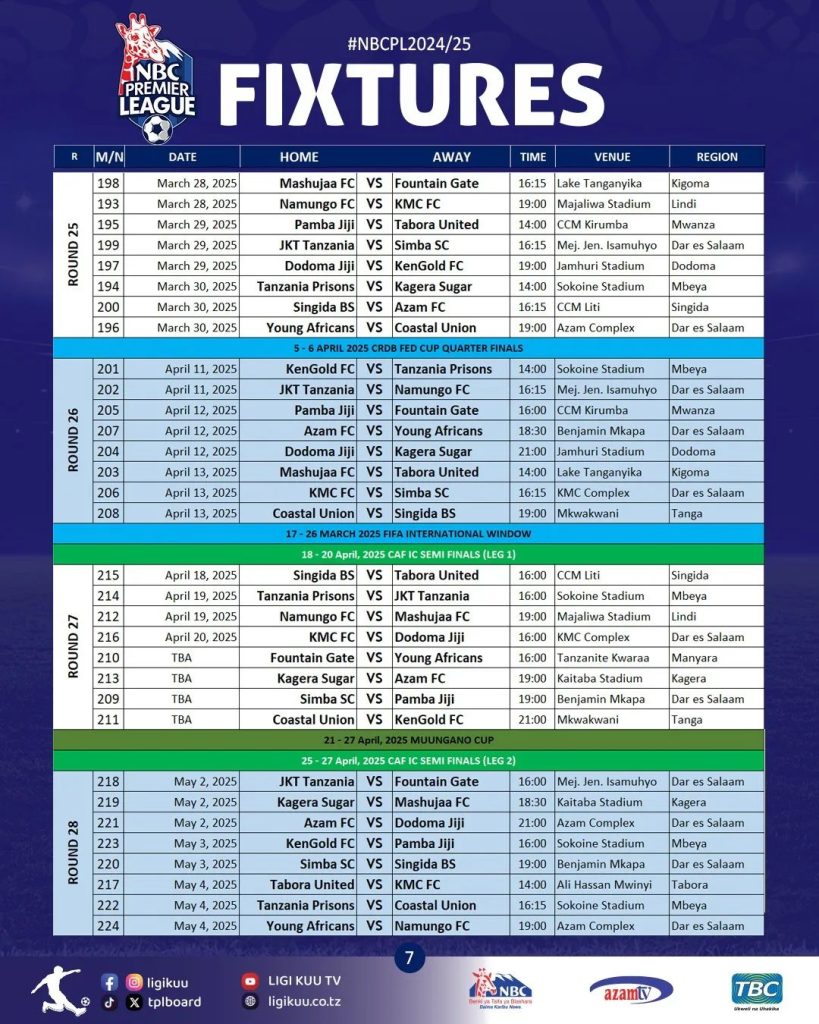 Ratiba ya Ligi kuu 2024/25 - SpotiLEO